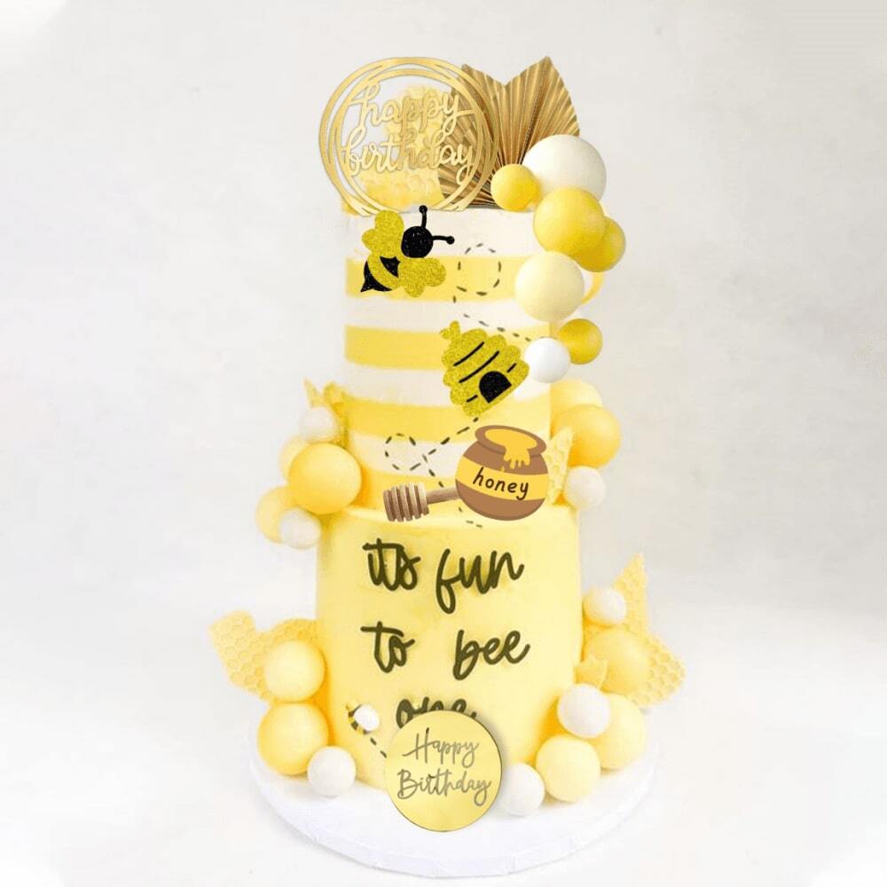 Bee Cake Topper Honey Pot Yellow White Ball Cake Decorations For ...