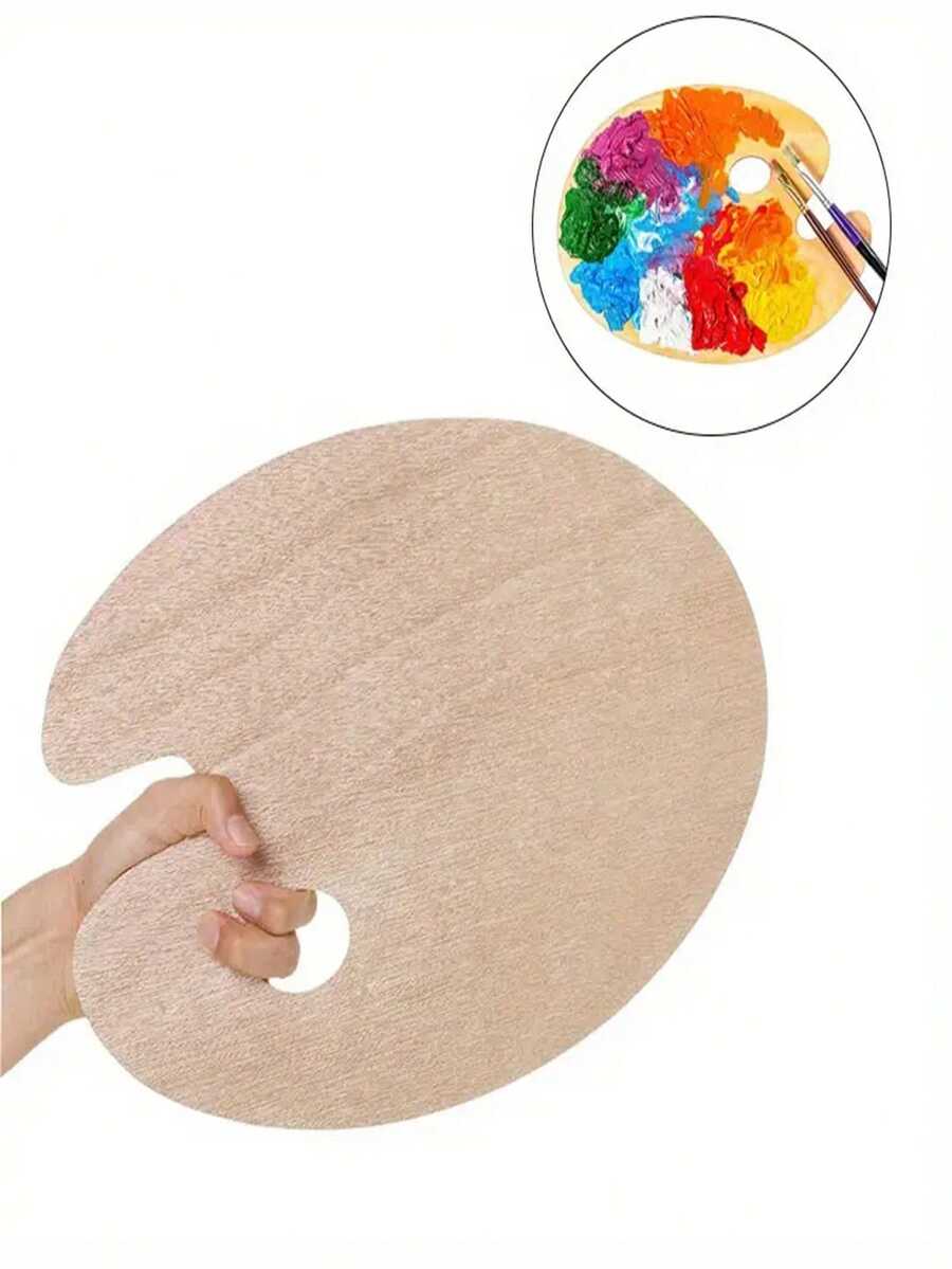 1pc Wooden Handheld Oval-Shaped Paint Palette For Acrylic, Gouache, And ...