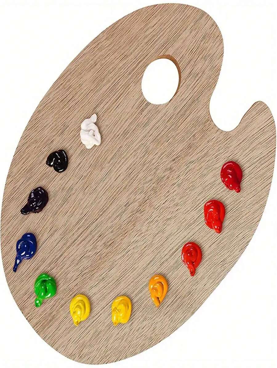 1pc Wooden Handheld Oval-Shaped Paint Palette For Acrylic, Gouache, And ...