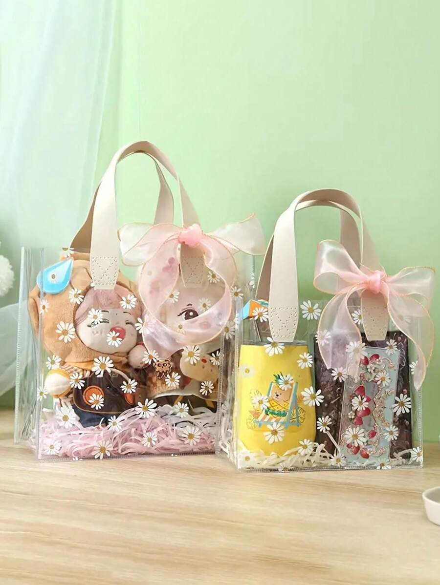 Daisy Printed Translucent Plastic Gift Bag, PVC Jelly Bag, Bouquet ...