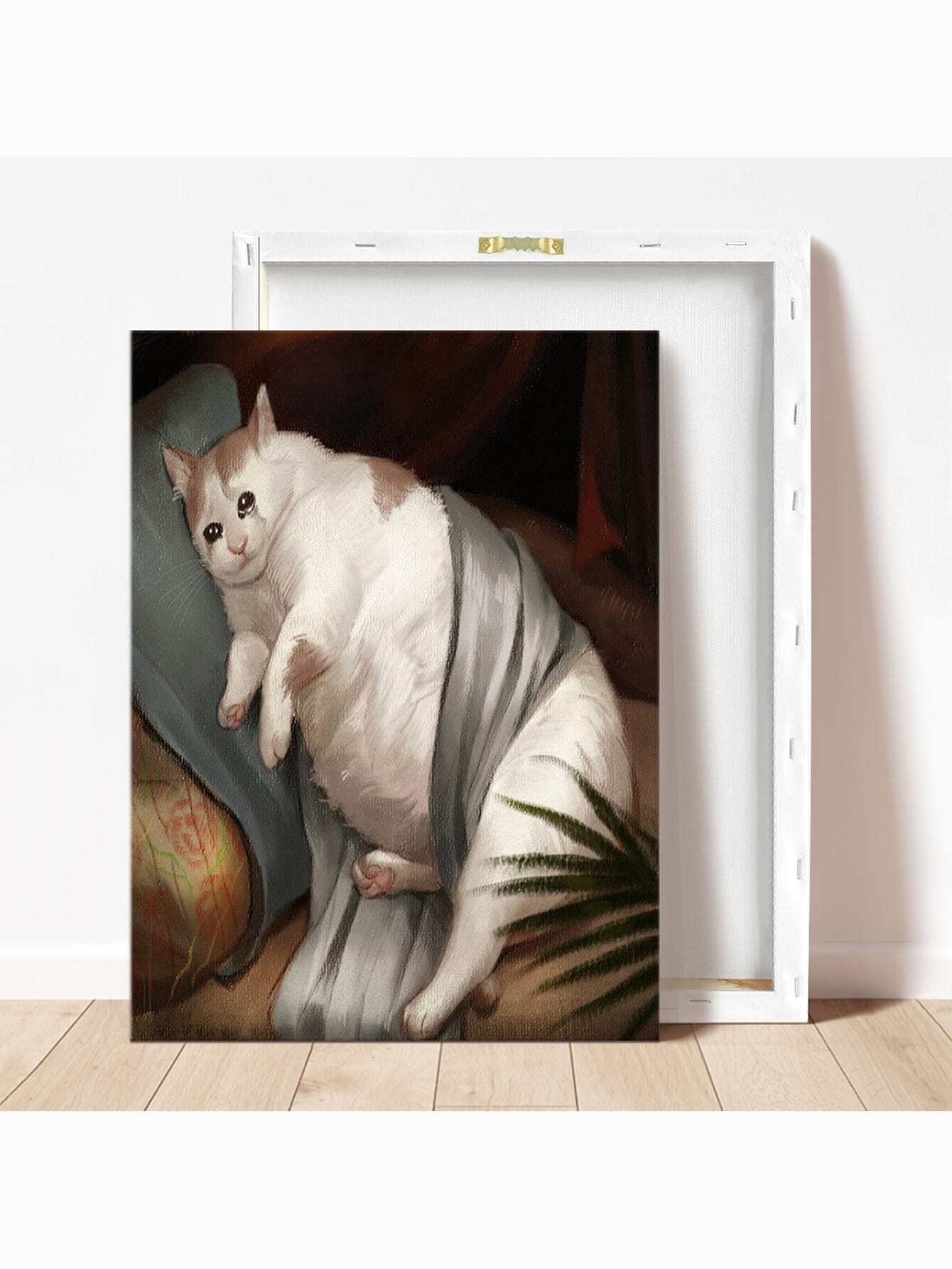1pc Fat Cat Crying Poster, Funny Canvas Wall Art, Ugly Renaissance Cat ...