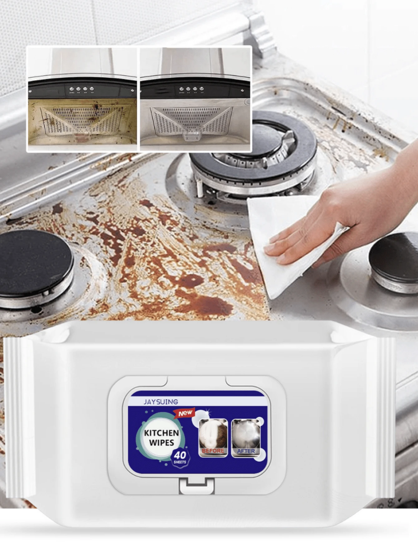 Jaysuing Kitchen Cleaning Wipes, Extra Thick, Multi-Effect Cleaner For ...