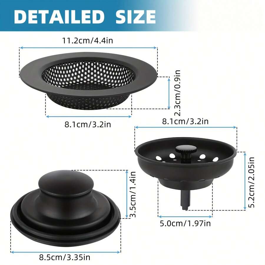 1pc, Matte Black Sink Basket Strainer,3 Pack Of Kitchen Sink Stopper ...