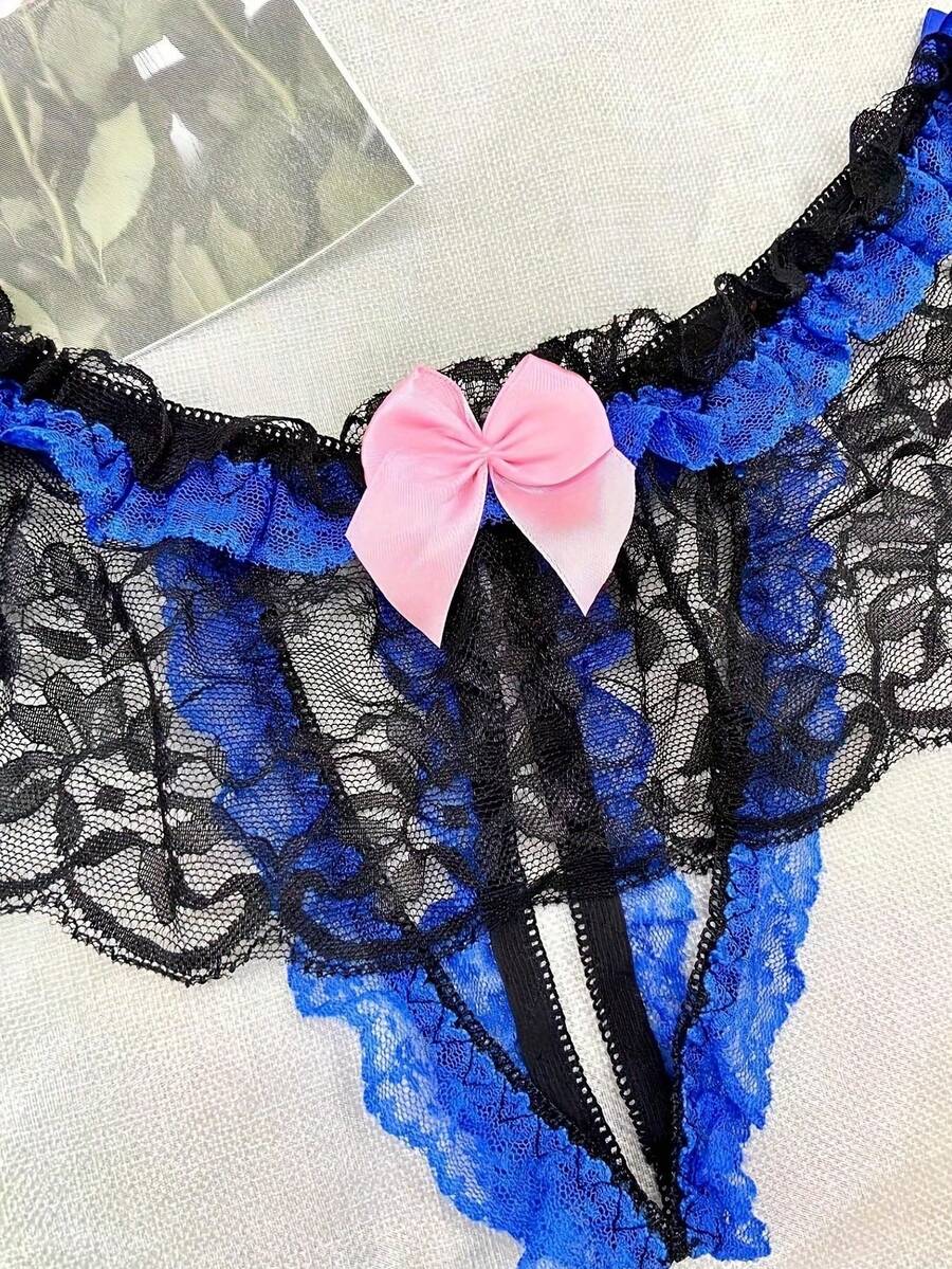 Women Sexy Lace Open Crotch Thong Panties, Transparent Thong With T ...