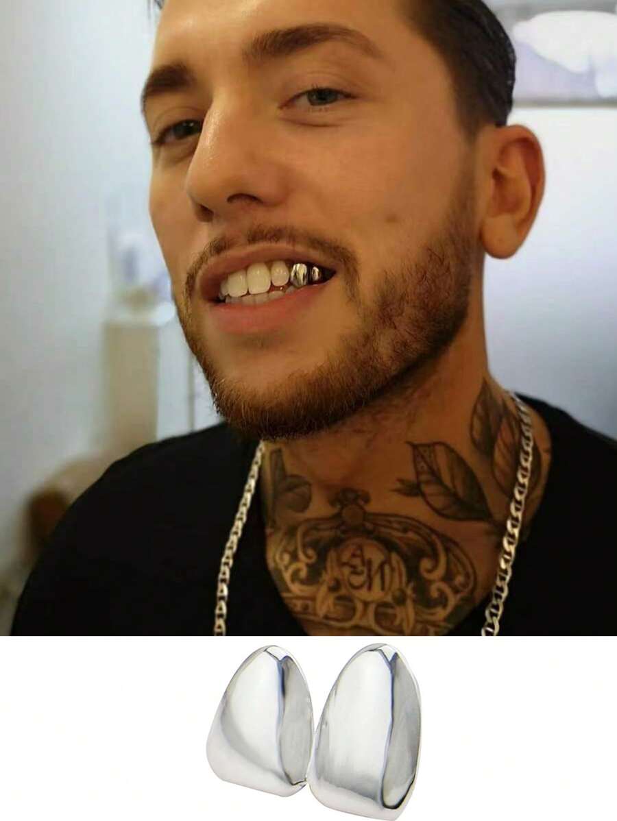 1pc Hip-Hop Gold-Plated Double Tooth Grills, Unisex Street Fashion ...
