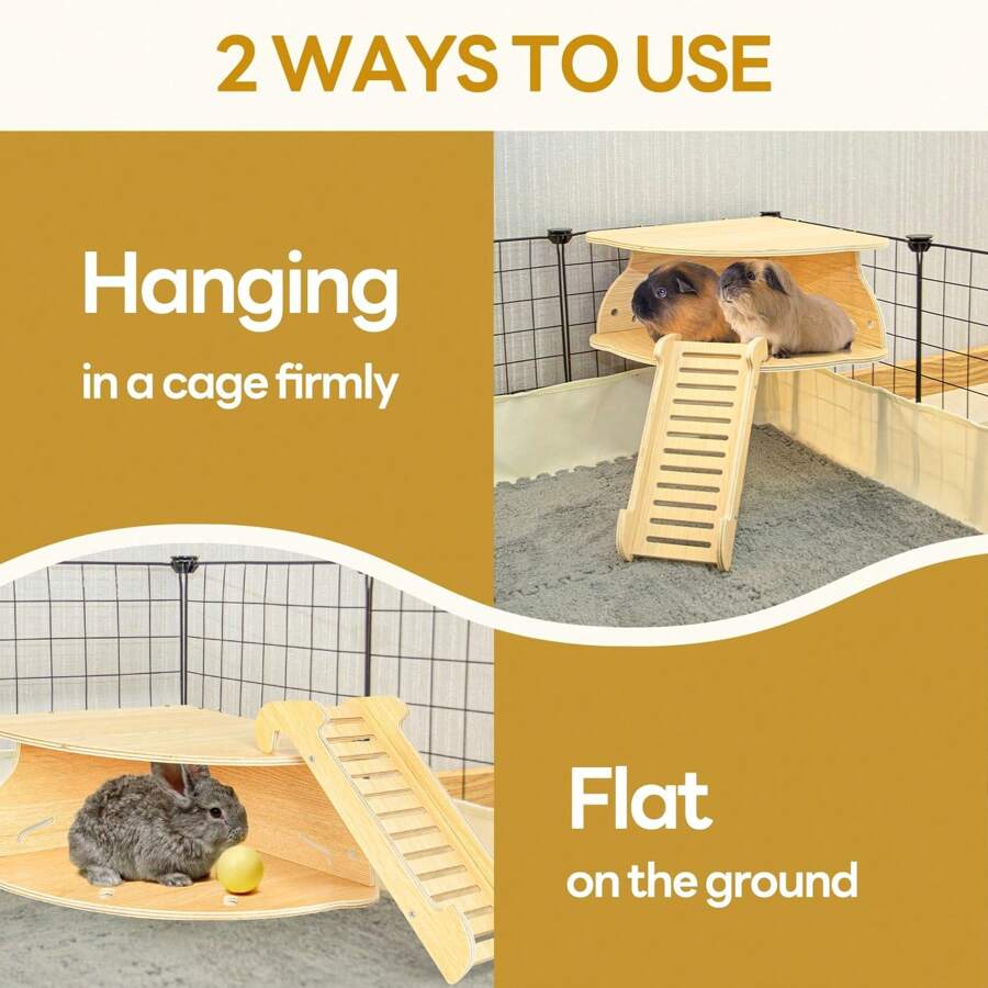 Guinea Pig House Hideout, Wooden Guinea Pig Platform With Stairs, Small ...