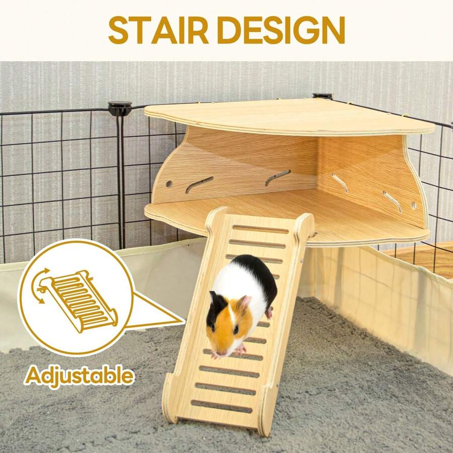 Guinea Pig House Hideout, Wooden Guinea Pig Platform With Stairs, Small ...