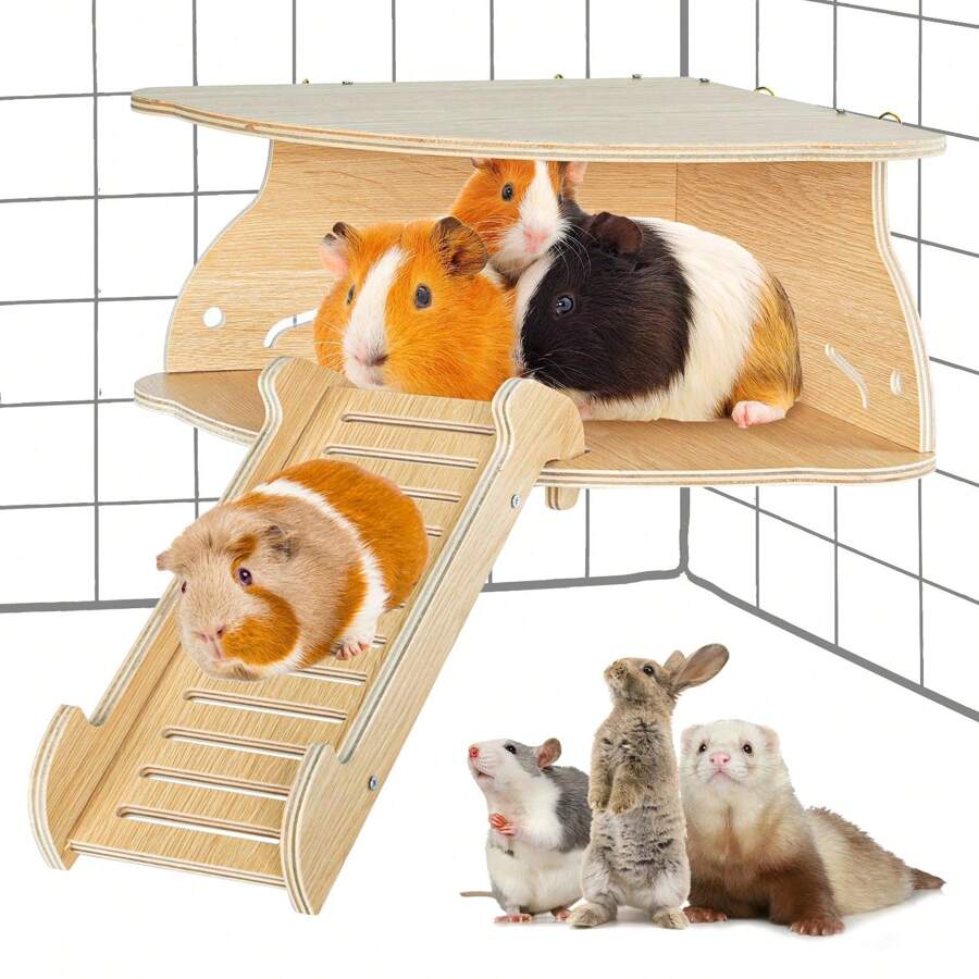 Guinea Pig House Hideout, Wooden Guinea Pig Platform With Stairs, Small ...