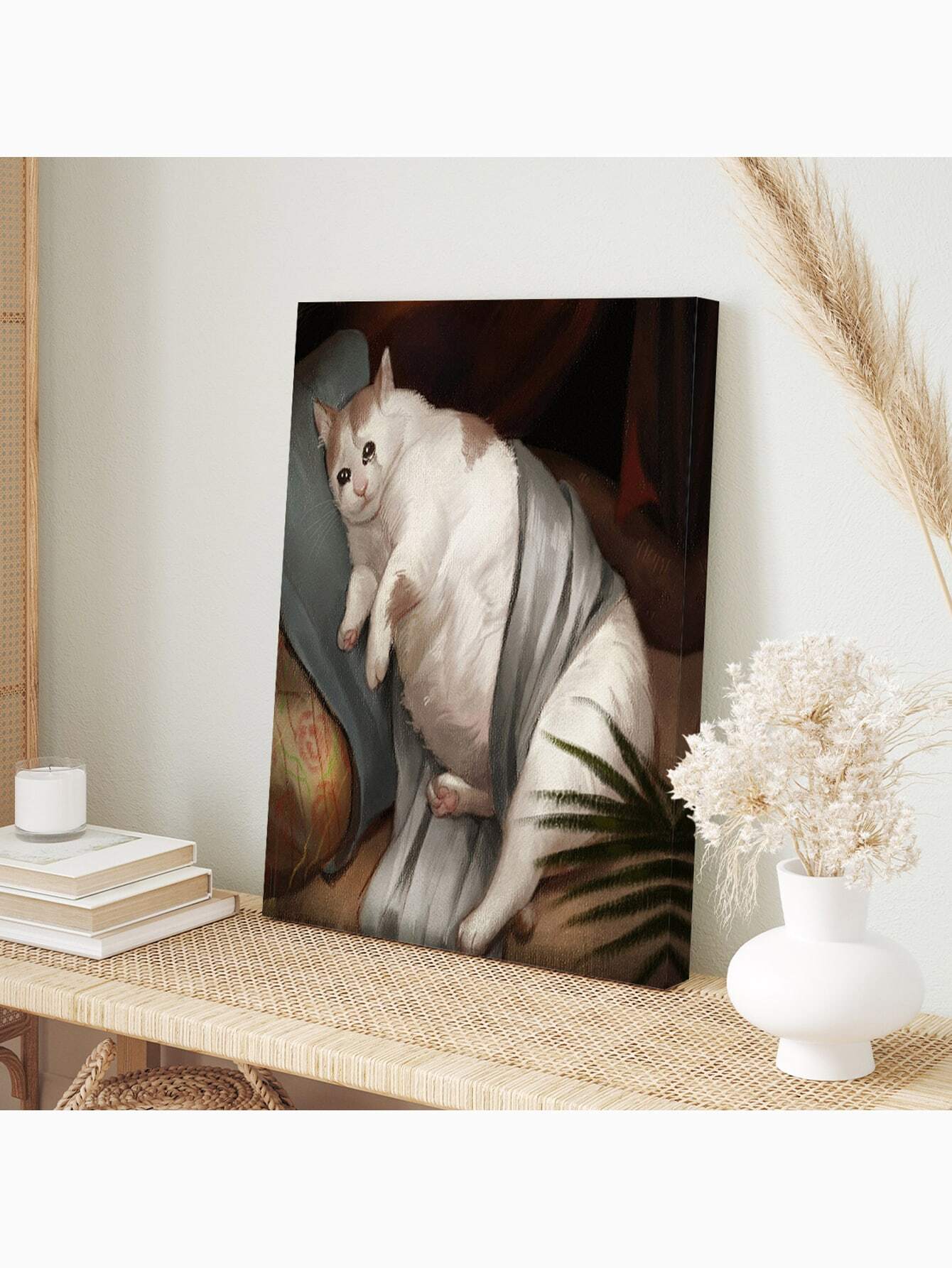 1pc Fat Cat Crying Poster, Funny Canvas Wall Art, Ugly Renaissance Cat ...