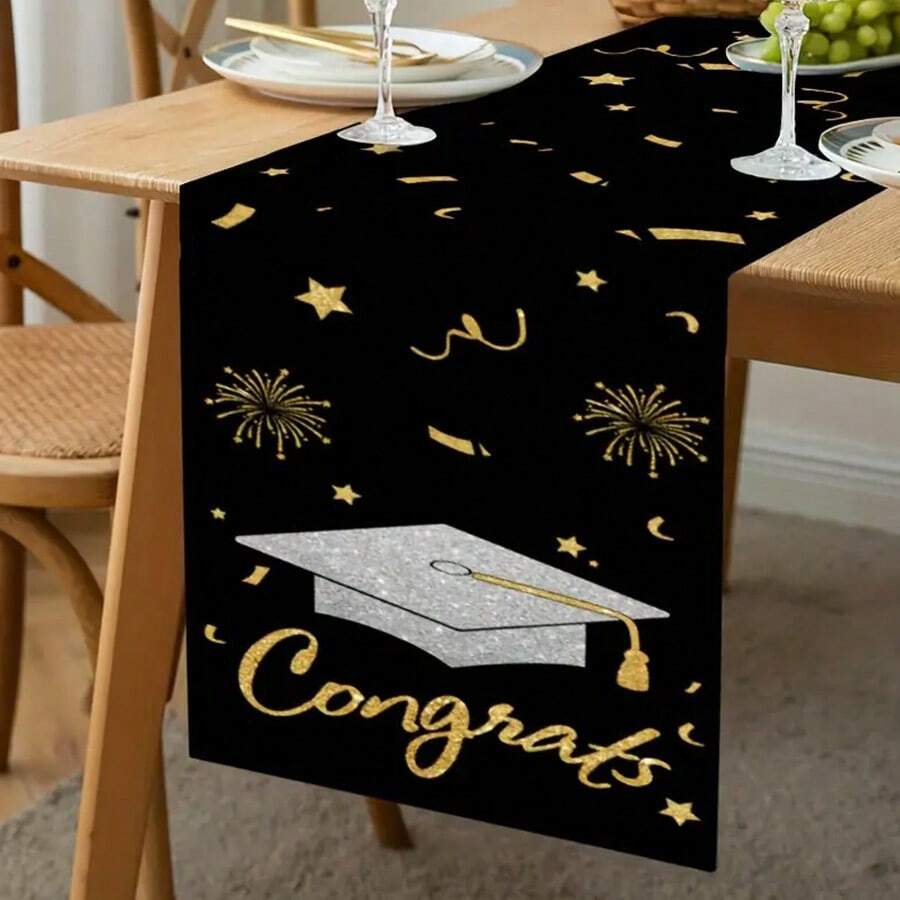 1pc Congratulations Graduation Table Runner With Mortarboard & Diploma ...