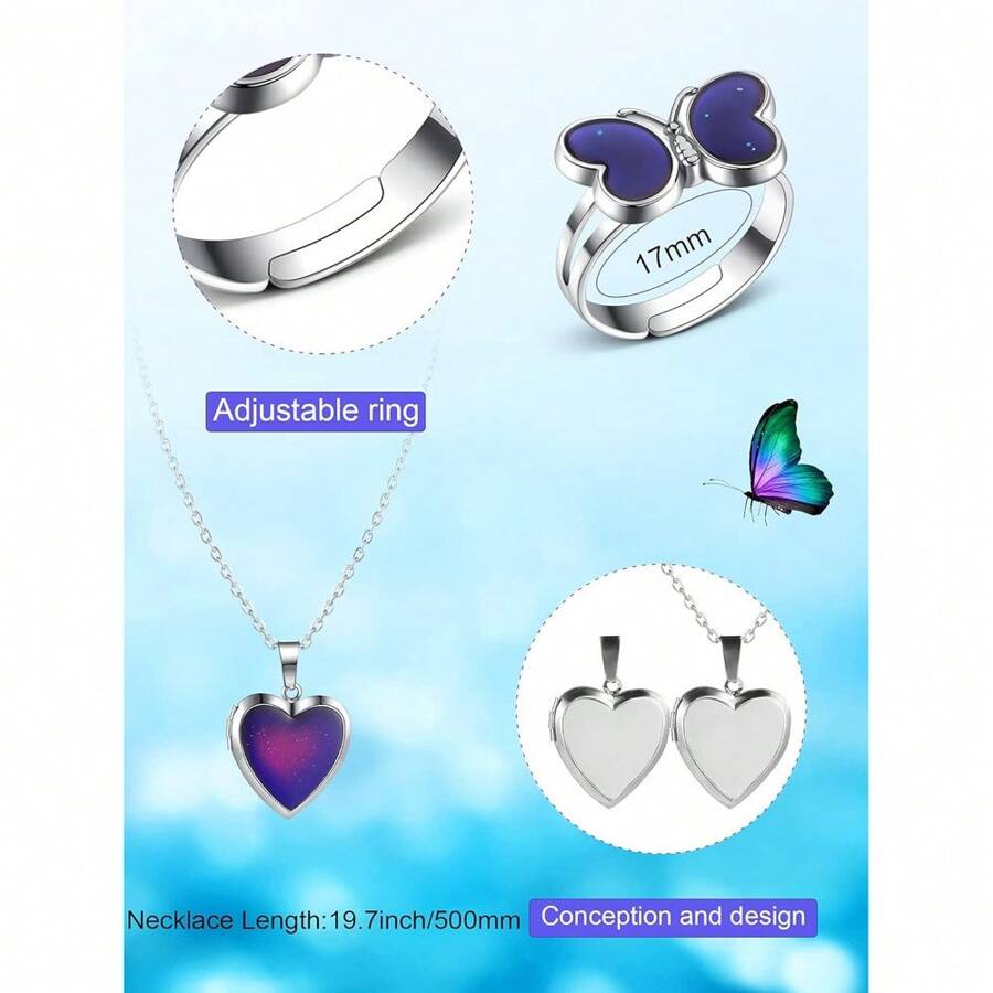 9 Pieces Mood Rings With 2 Mood Necklaces Color Change Ring Adjustable ...
