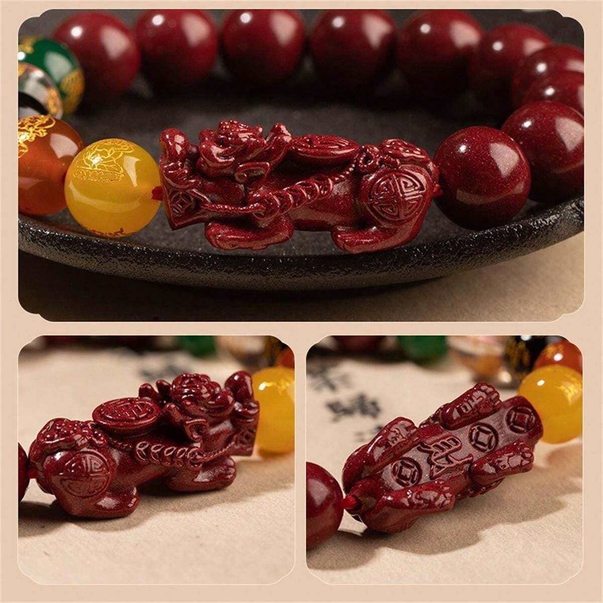 Cinnabar Pi Xiu Bracelet For Men, 5- Wealth God Talisman, Zodiac Year Of Birth Gift, With ...