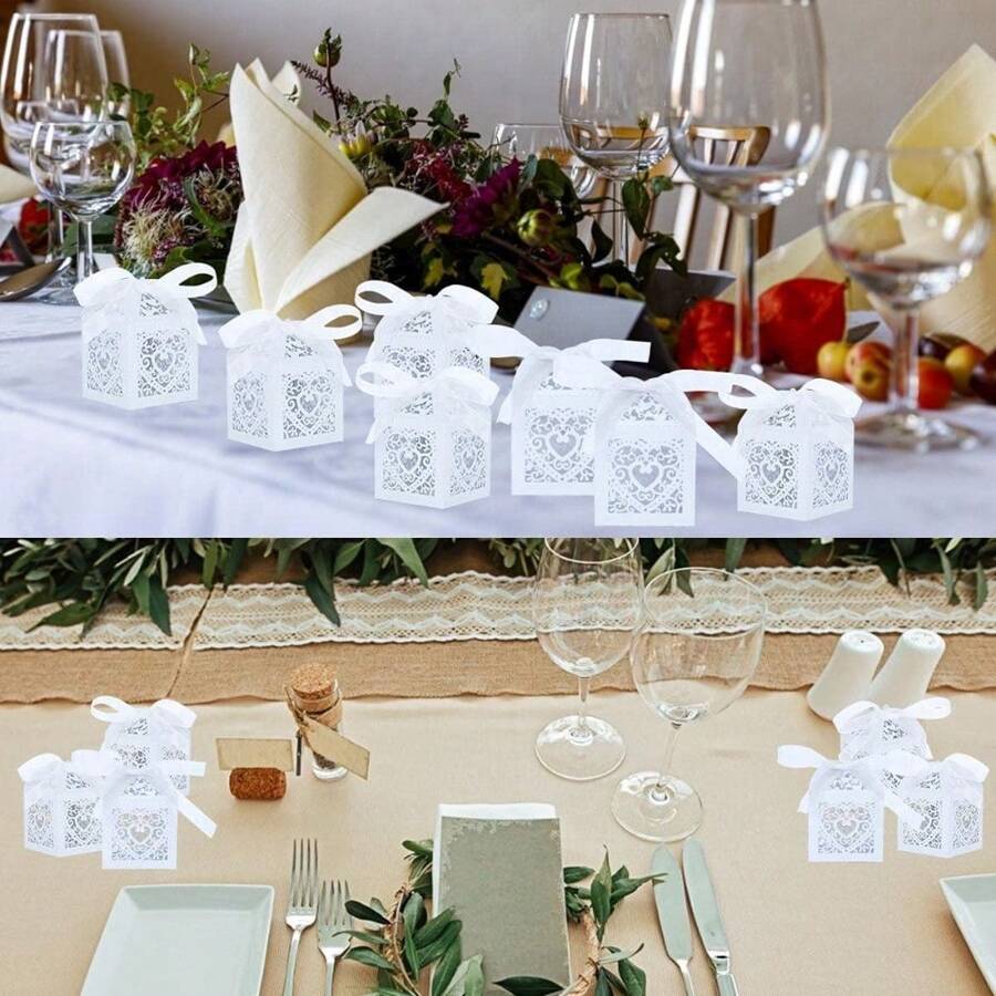 50 Pack White Small Chocolate Candy Gift Box , Heart Hollow Wedding ...