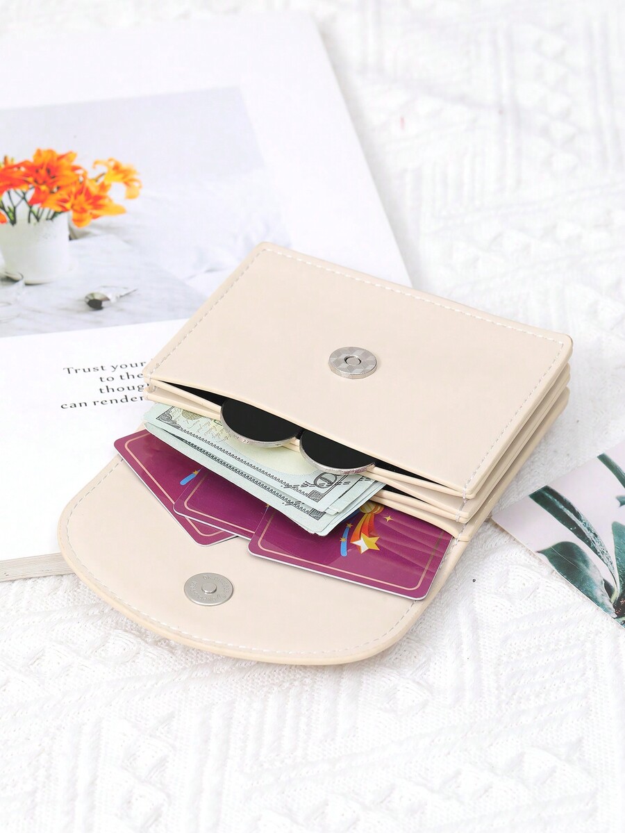 Simple White PU Leather Short Women Students Card Holder, Multi-Color ...