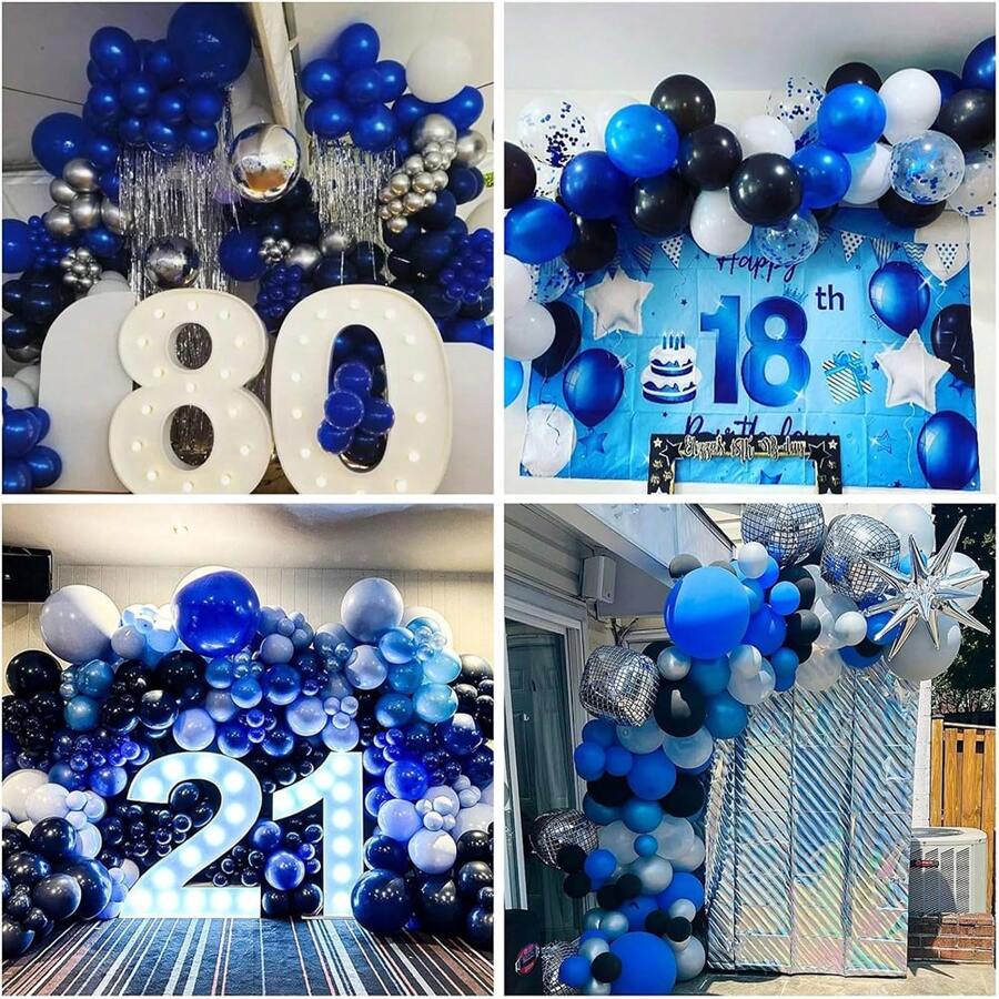 Blue Black White Balloon Arch Kit With Navy Blue Royal Blue White Black Balloons Garland Strip ...