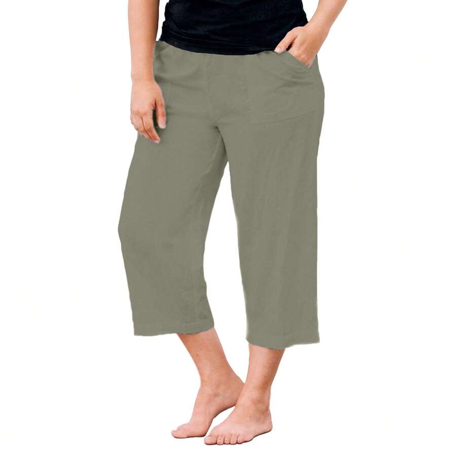 Ellos Plus Size Linen-Blend Drawstring Elastic Waist Relaxed Fit Capris ...