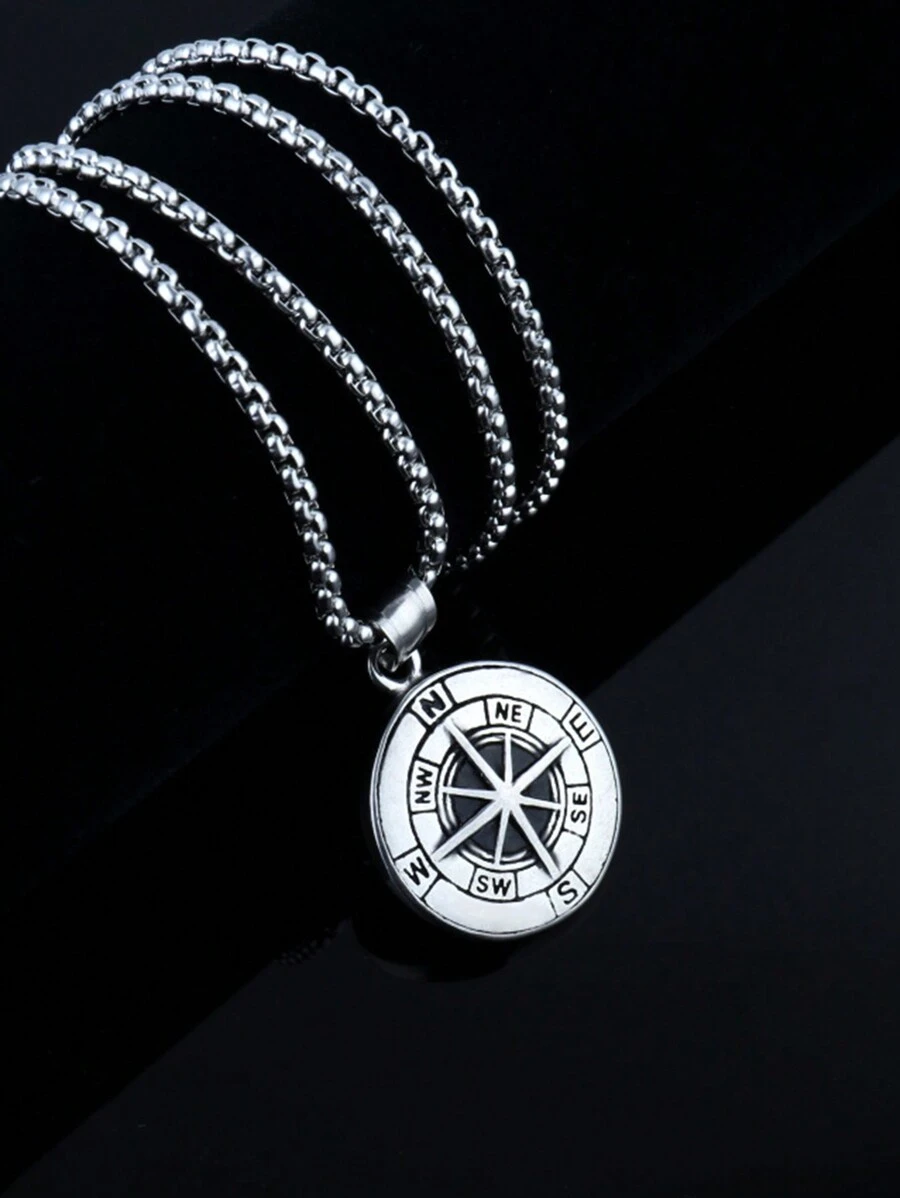 1pc Vintage Men Compass Pointer Pendant Long Sweater Chain Necklace Hip ...