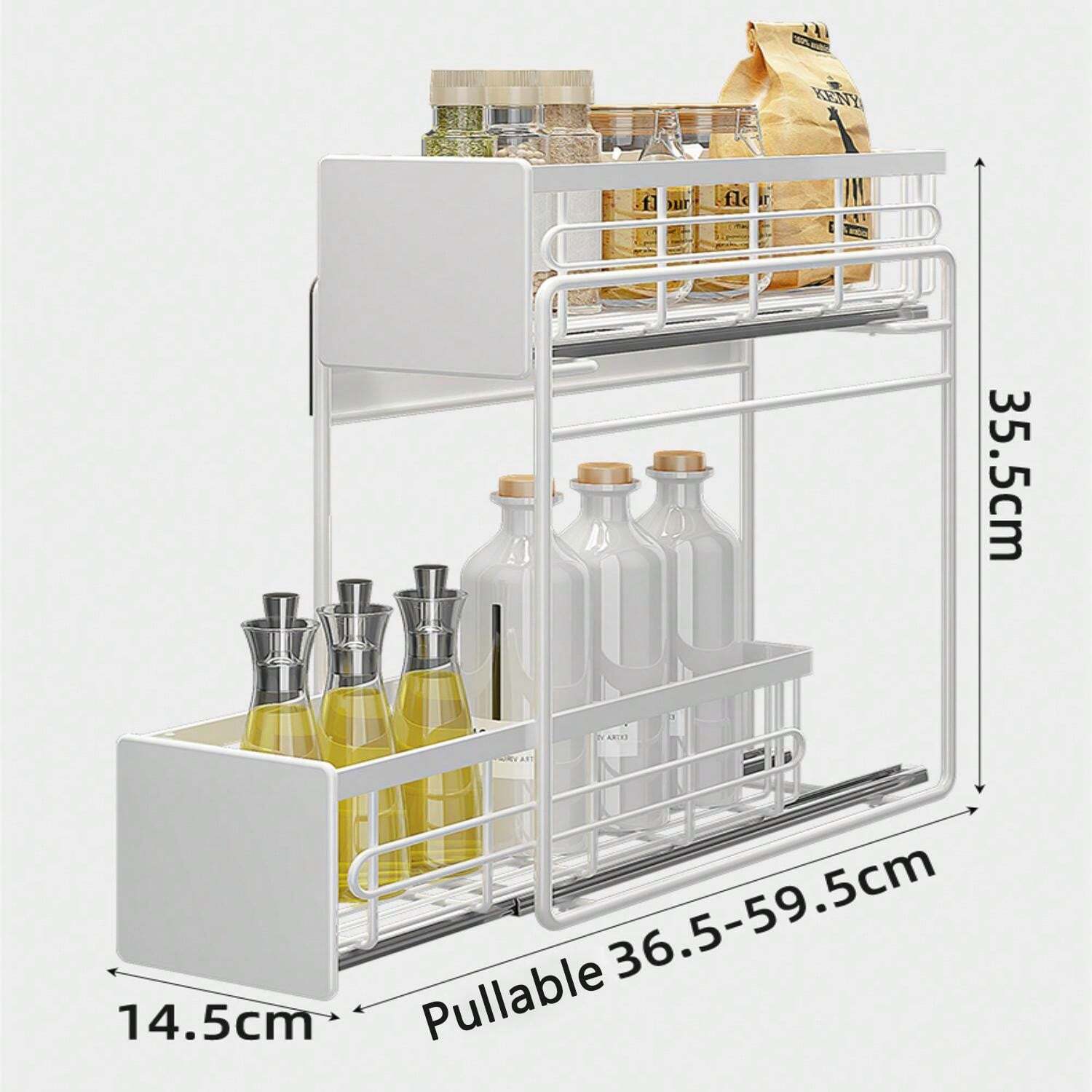 2 Tier Pullable Magnetic Refrigerator Rack,Spices Bottles Storage ...
