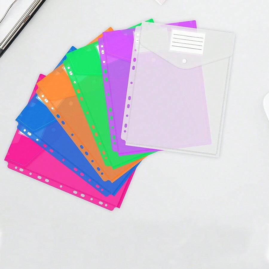 6 Pcs Plastic Envelope Binder Pocket 11 Hole Clear File Folder With ...