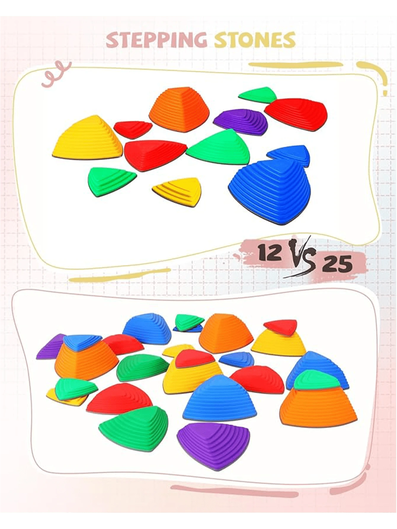 25 PCS Rainbow Color Stepping Stones Non-Slip Balance River Stones Toys ...