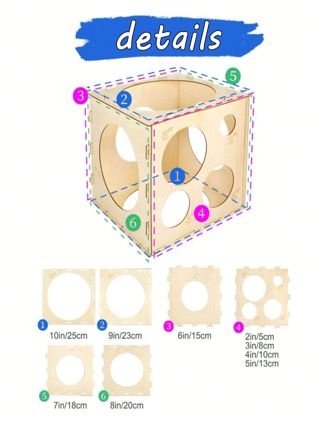1pc Wooden 9-Hole Balloon Sizer Box, Foldable Balloon Measuring Tool ...
