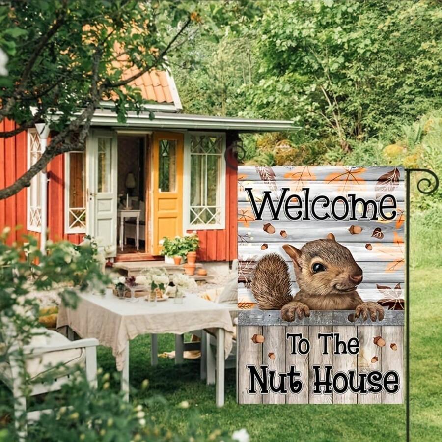 1pc, Welcome To The Nut House Flag Cute Squirrel Fall Garden Flag Autumn Outdoor Lawn Decor ...