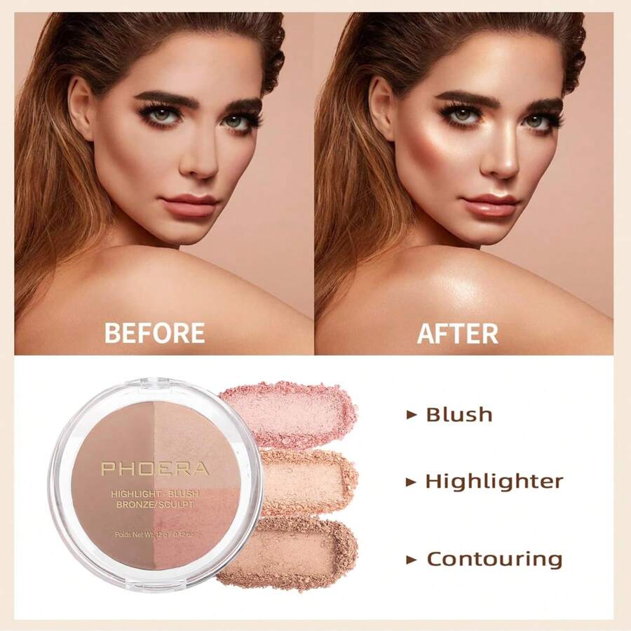 3 In 1 Contour Makeup Palettte,Blush And Highlighter Palette,Shimmer ...
