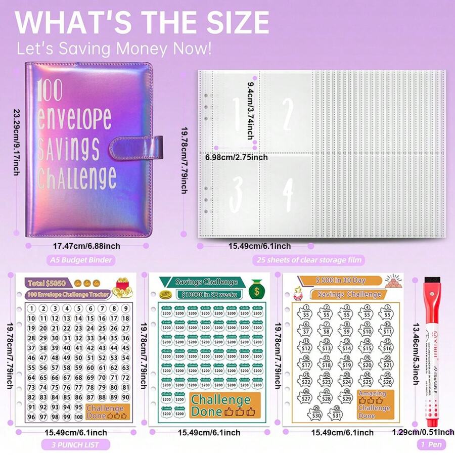 100 Envelope Saving Challenge Notebook, Challenge Money Saving Binder ...
