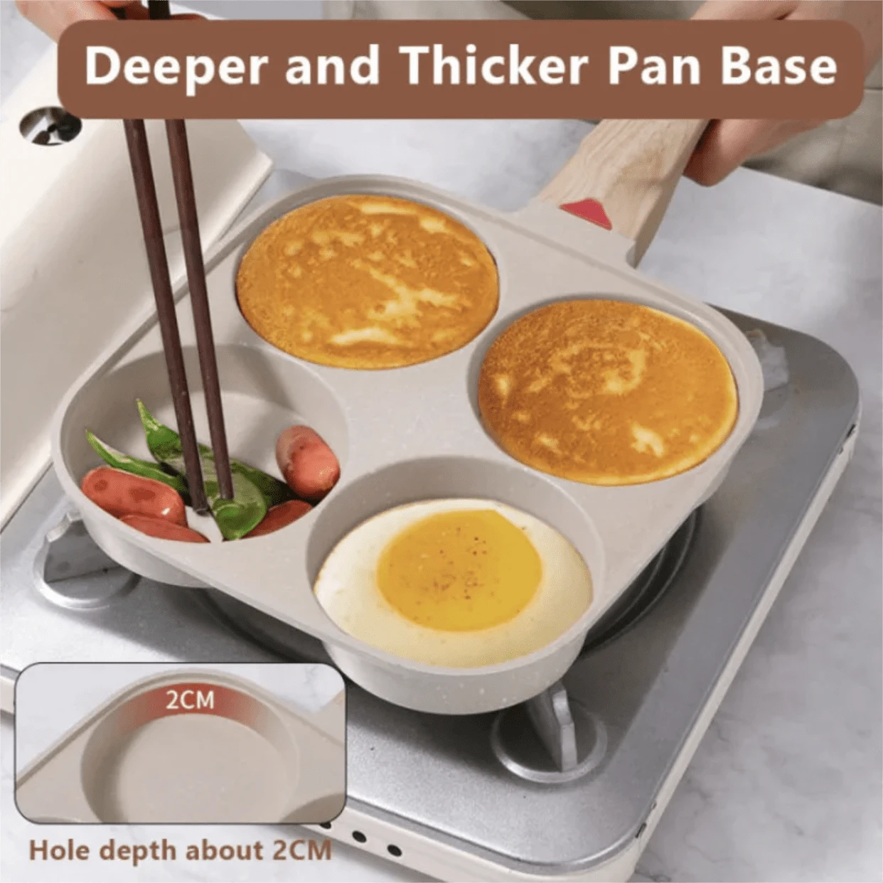 1pc 4 Compartments Non-Stick Skillet Frying Pan, Fast Heat Conduction ...