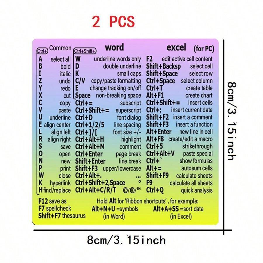 2 Sheets/Pack Colorful Keyboard Shortcut Reminder Stickers, Laptop ...