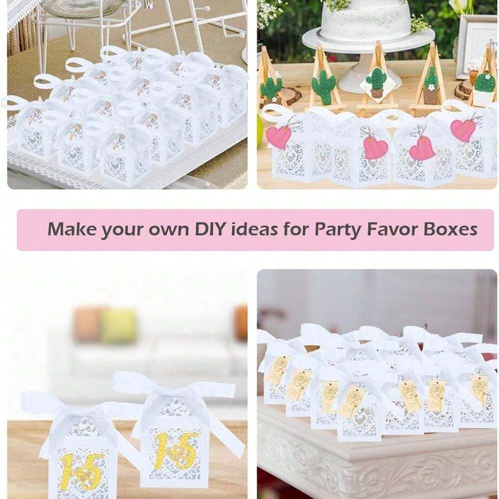 50 Pack White Small Chocolate Candy Gift Box , Love Heart Hollow ...