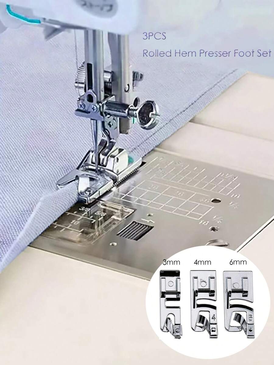 3PCS Precision 3/4/6mm Curling & Embroidery Presser Foot - Durable Silver Grey, Fits Most Sewing ...