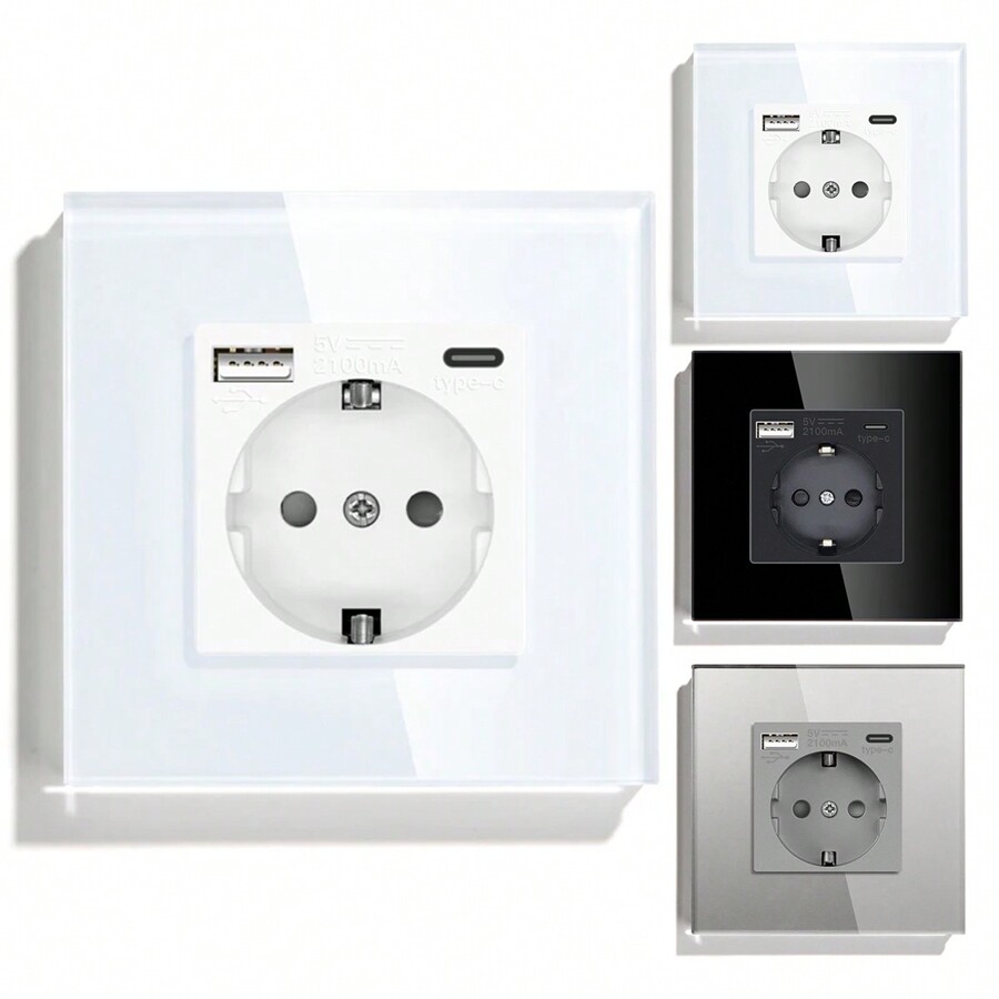 EU Standard Single Socket Power Outlet, Crystal Tempered Glass Panel ...