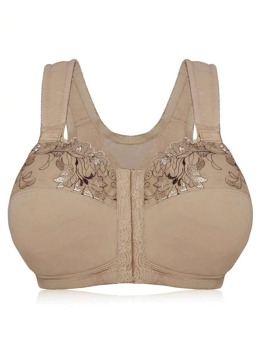 Plus Size Elegant Bra, Women's Plus Wireless Full Coverage Floral ...