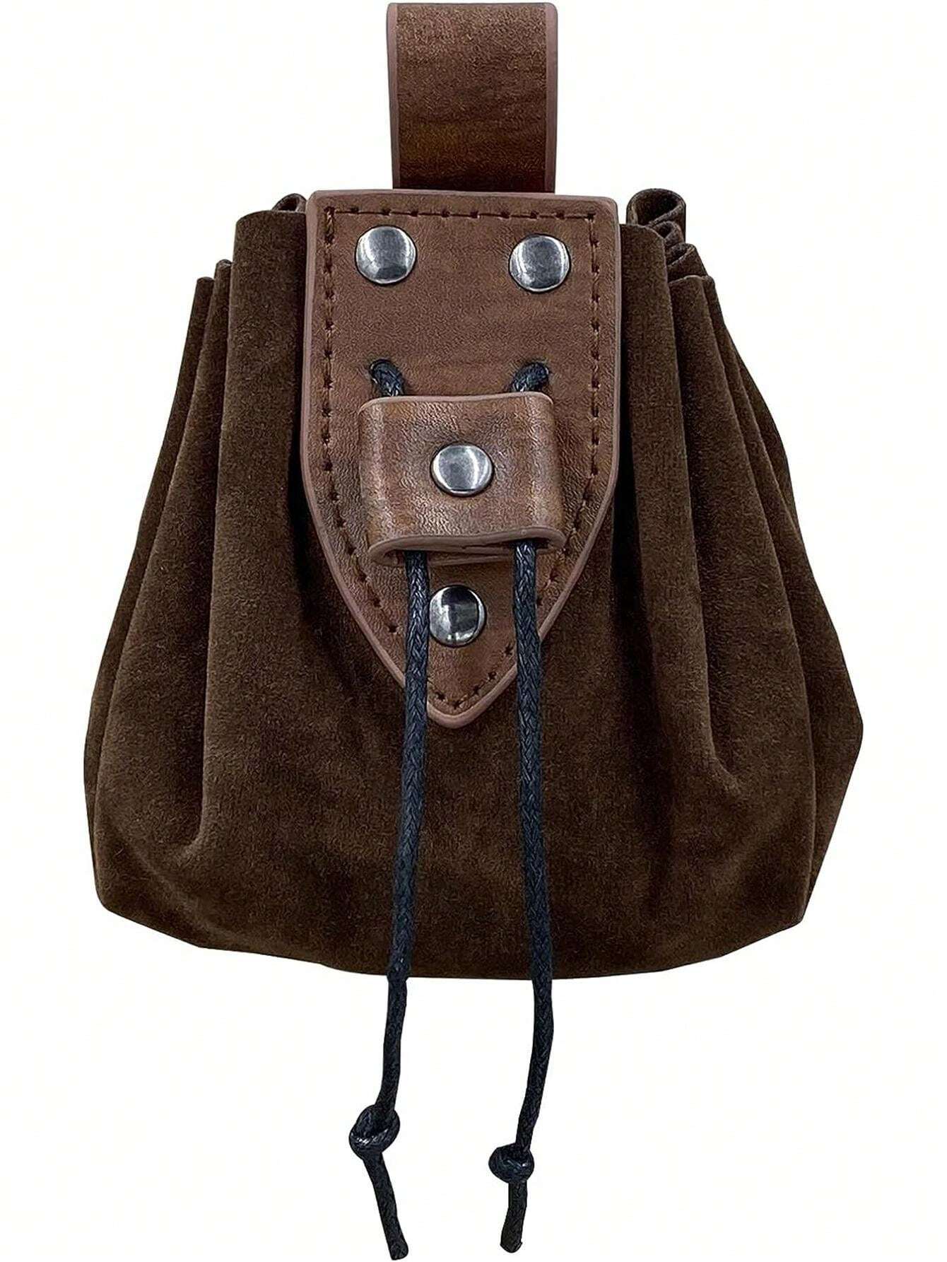 Vintage Medieval Faux Leather Drawstring Pouch, Middle Ages Portable ...