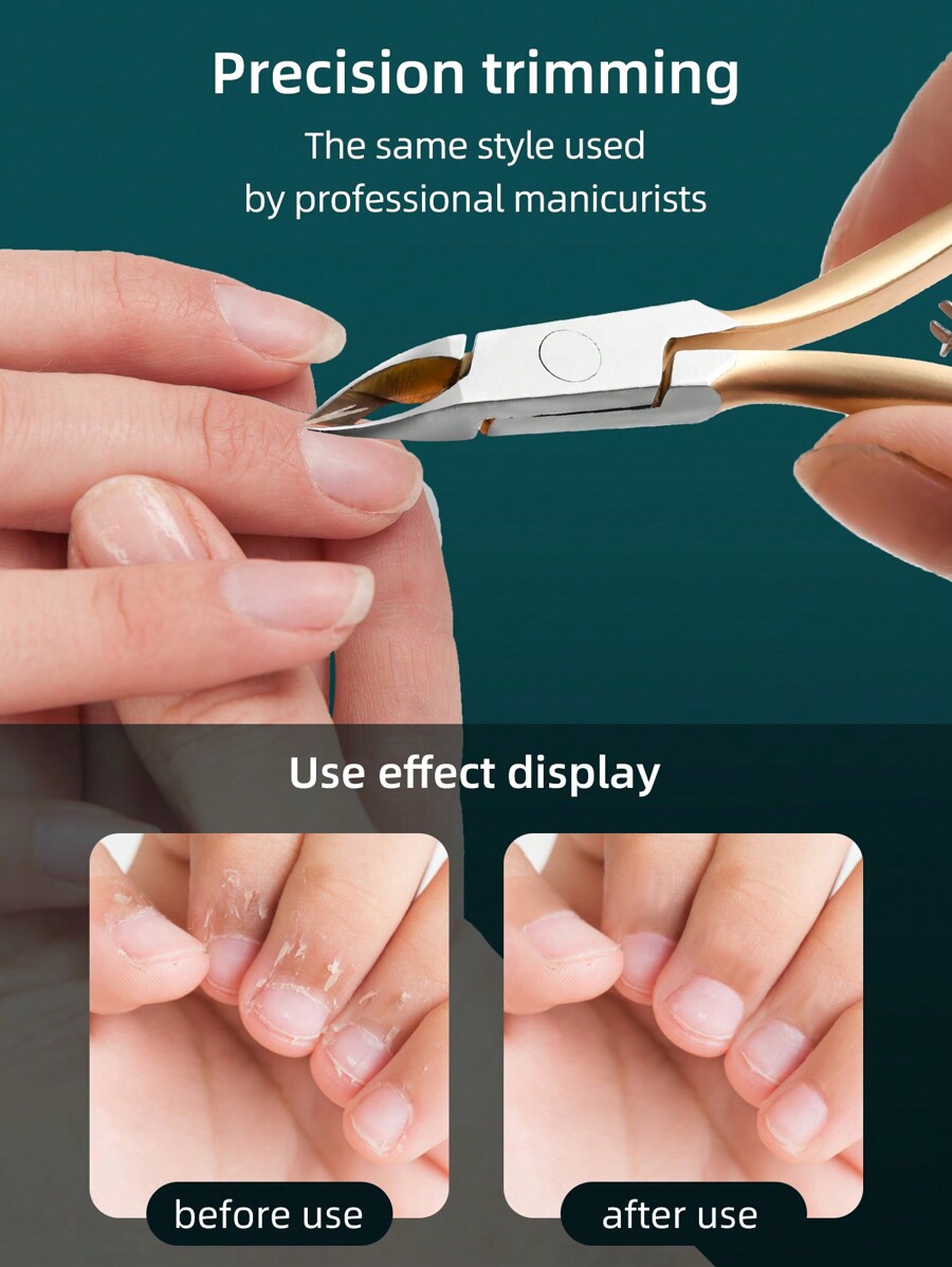 1pc Gold Japanese Style Cuticle Nipper Stainless Steel Cuticle Trimmer With Cuticle Pusher