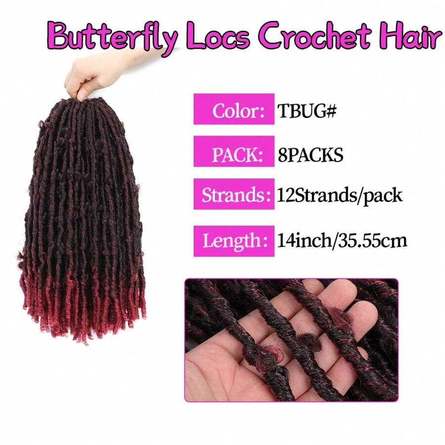 14 Inch 8 Packs New Soft Locs Crochet Hair For , For Natural Butterfly ...