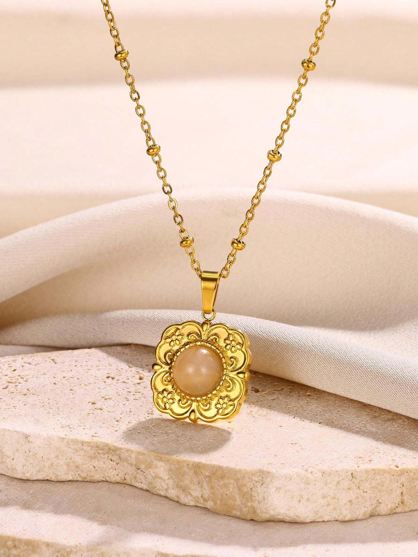 1 Peça Colar Pendente de Flor de Opala da Moda Feminino, Colar de Aço ...