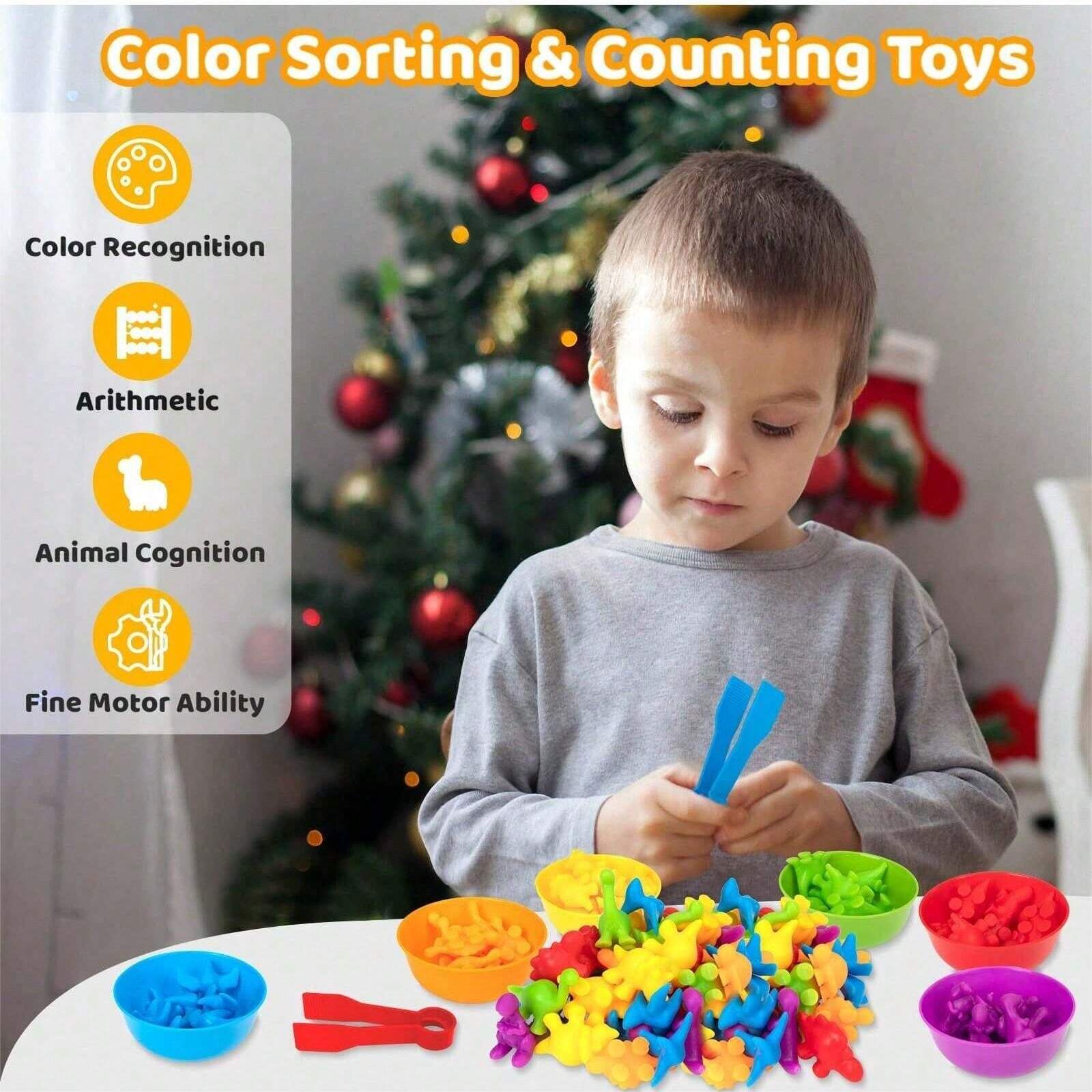 56 Pieces Montessori Math Toys, Dinosaur Counting Color Recognition Toy ...