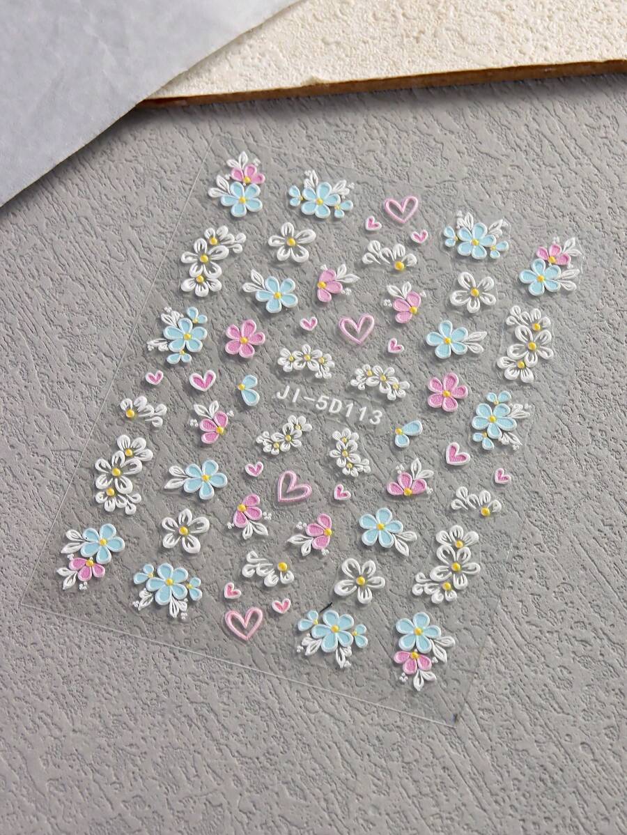 2 แพ็คนูน 5D สติ๊กเกอร์ติดเล็บสีชมพูสีเหลืองสีฟ้าดอกไม้สีม่วงดอกไม้ ...