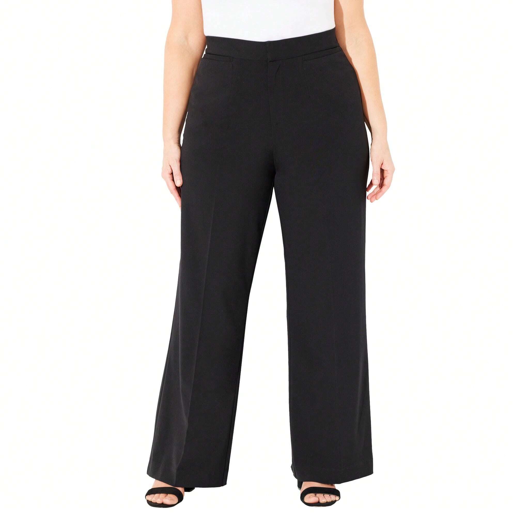 Catherines Women's Plus Size Right Fit Curvy Wide Leg Pant | SHEIN USA