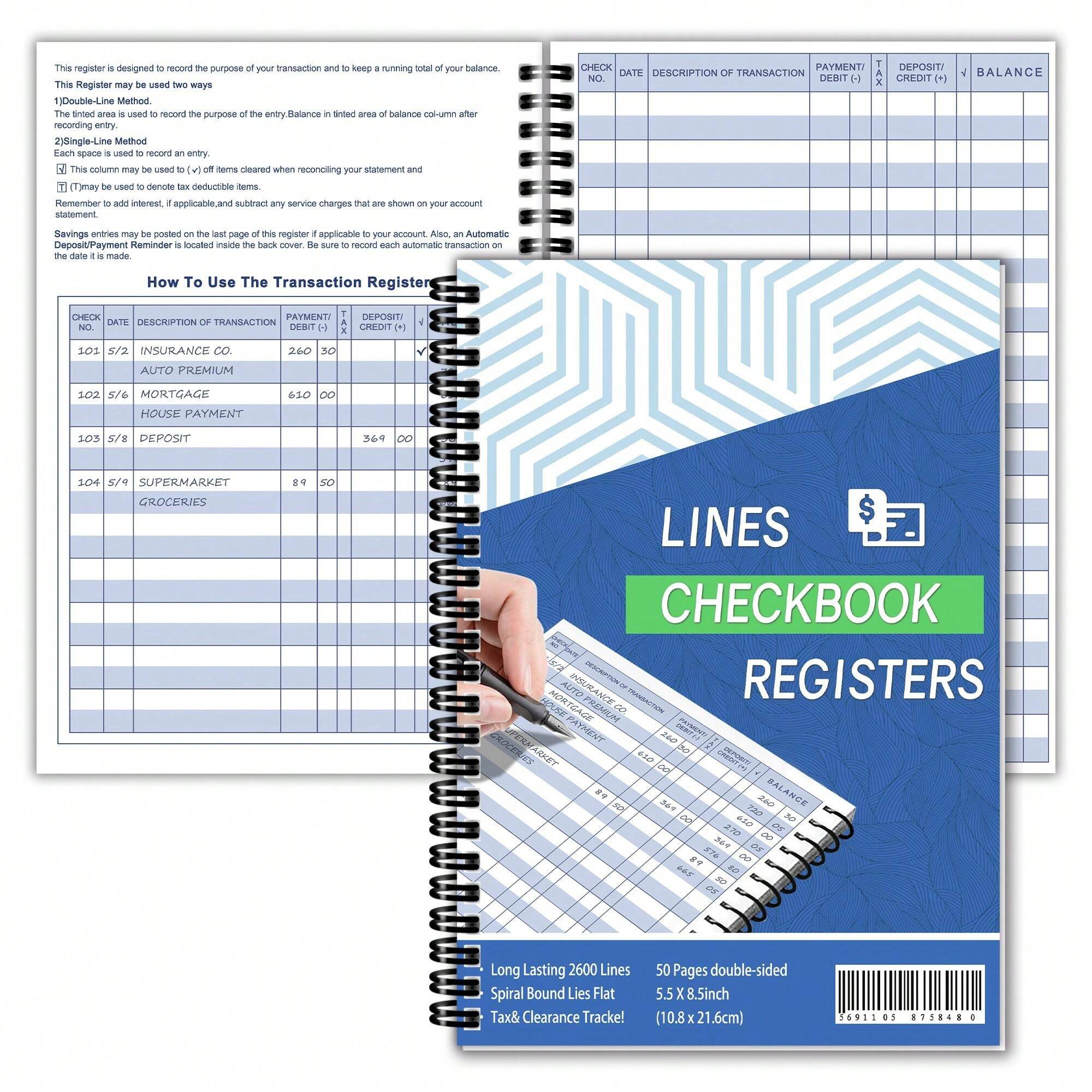 1pc Personal Check Register - Checkbook Ledger For Tracking ...
