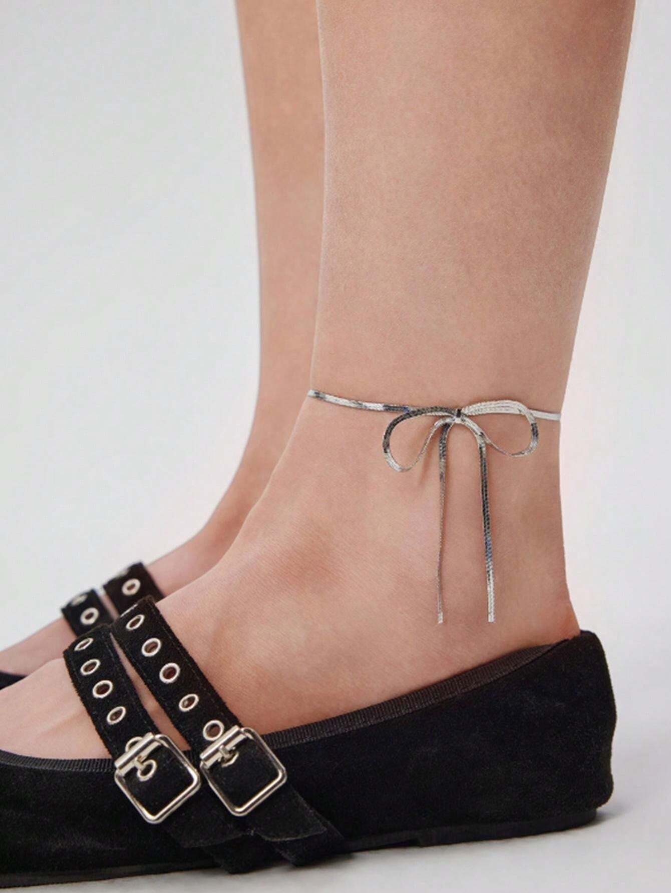 1PC Bride's Feet Chain Bow Metal Feet Chain Women's Simple Knot Tie ...