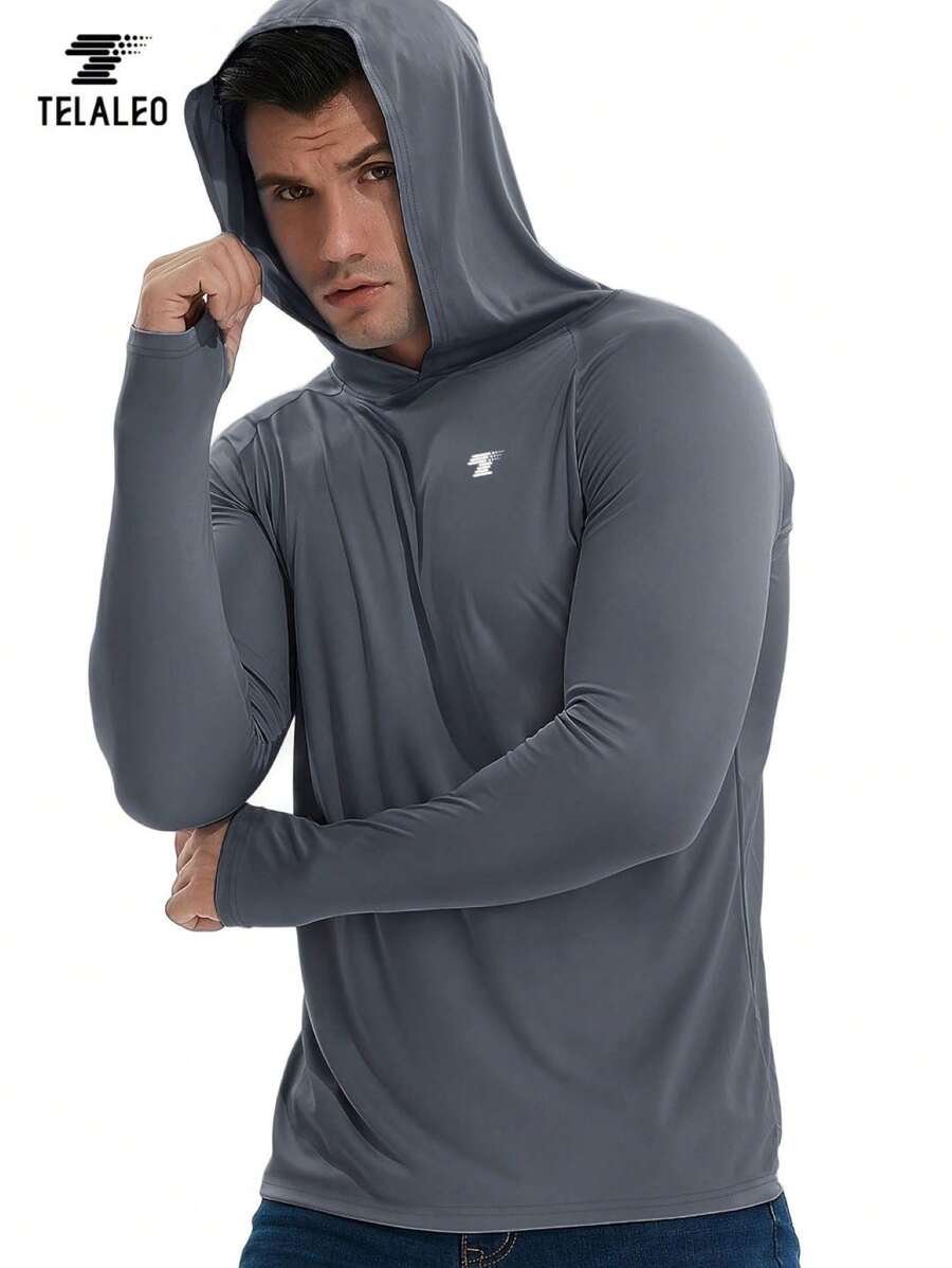 TELALEO Men's Upf50+ Sun Protection Thin Hooded Long-Sleeved Sportswear ...