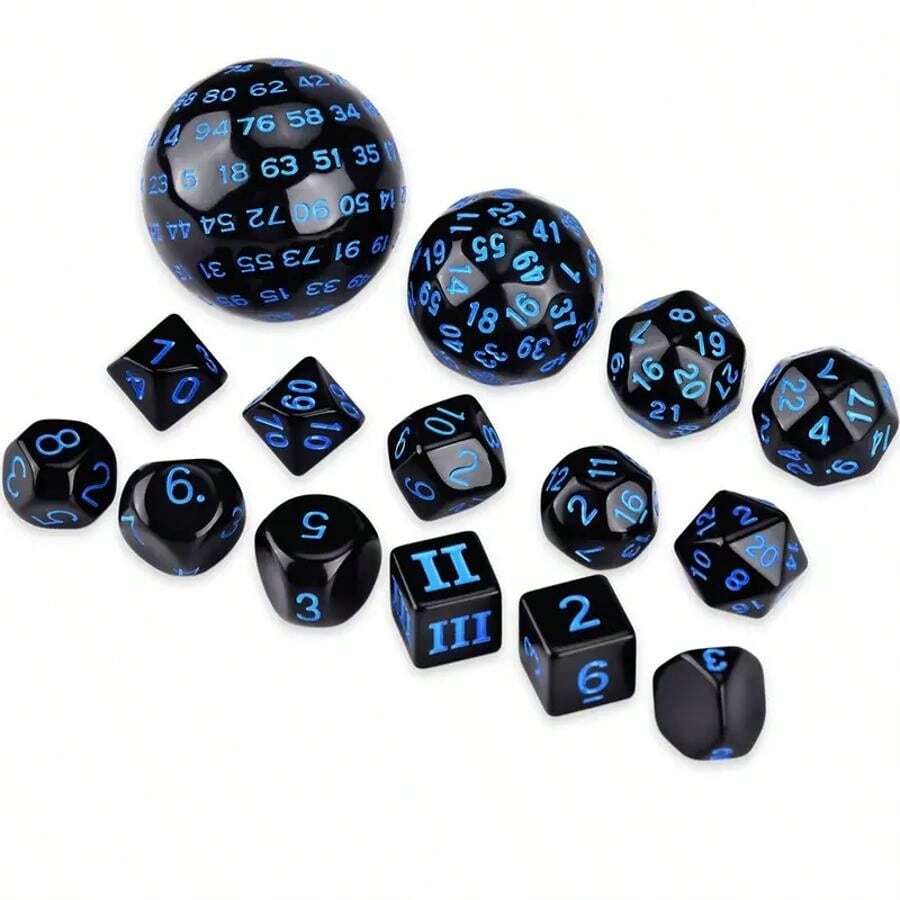 D3-D100 Black Base Polyhedral Dice Set Of 15 For Role Playing Game ...