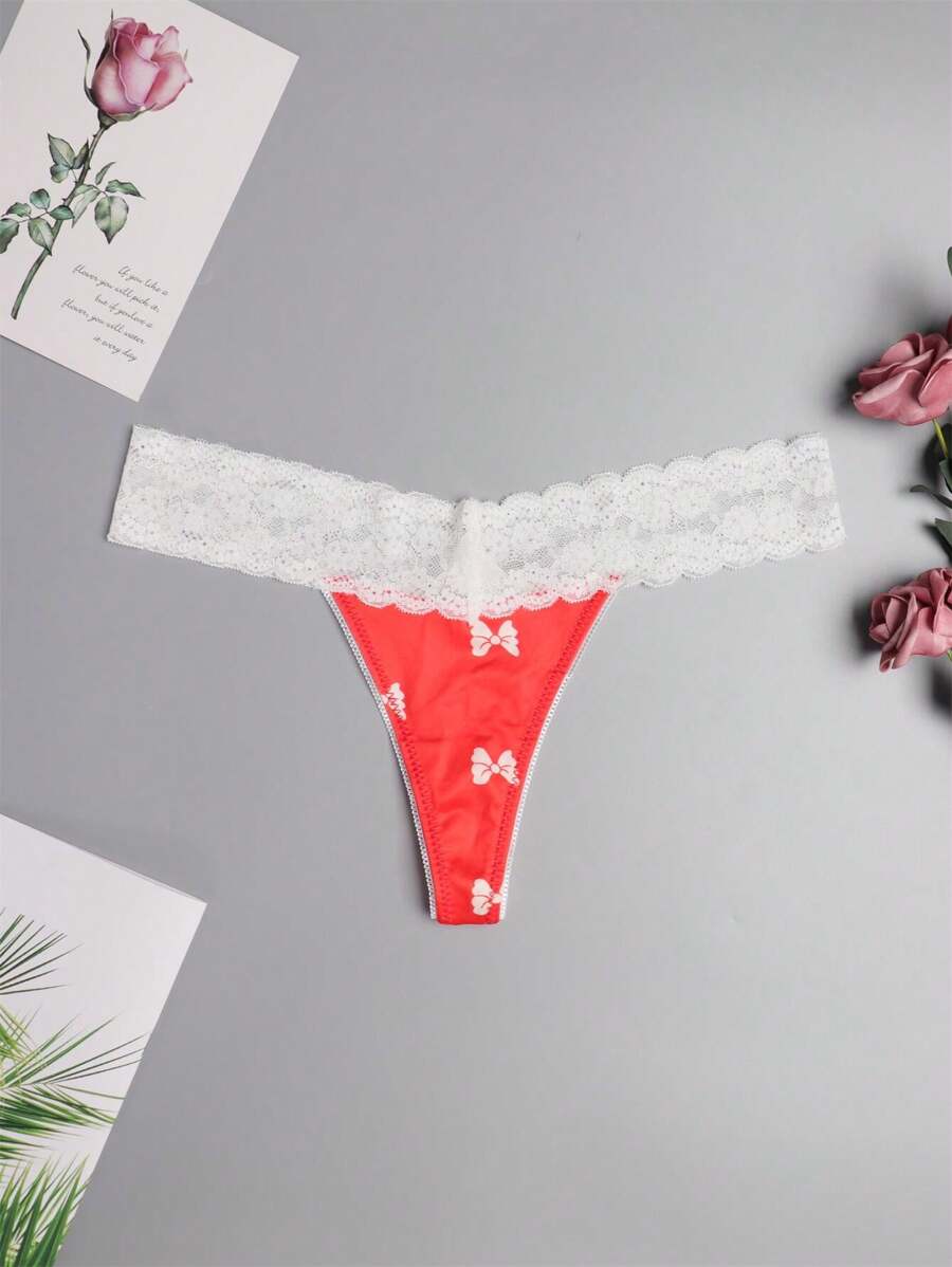 Morvia 8pcs Women Contrast Lace Trims Allover Print Thongs, Cute Floral ...