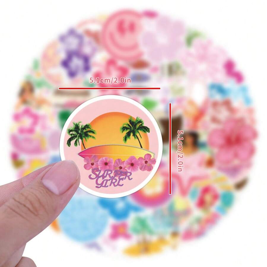 60pcs Pack Summer Coconut Girl Sticker Set, Cute Cartoon Aesthetic
