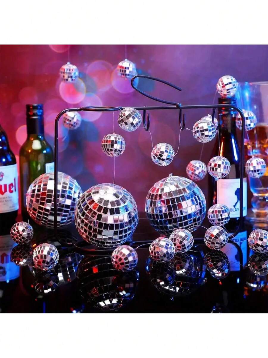 8pcs/Set Disco Mirror Ball Silver Hanging String, Festival Themed Party ...