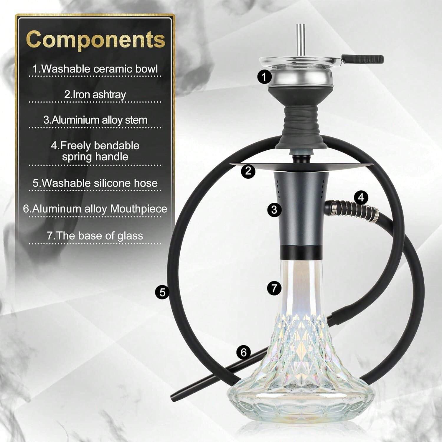 طقم الشيشة بحجم 15 بوصة 1 أنبوب خرطوم طقم شيشة بريميوم من الألومنيوم ...