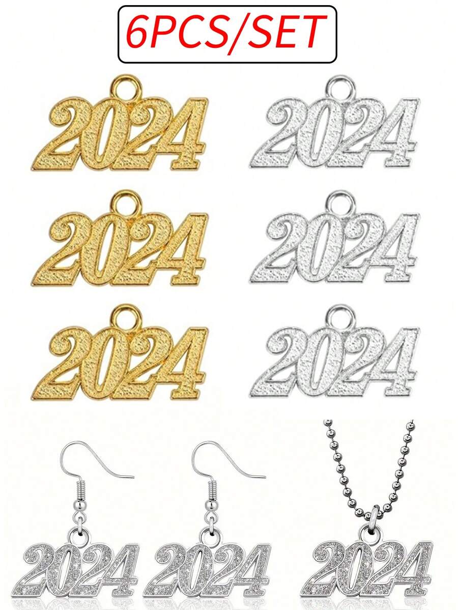 6pcs/Set 2024 Charms Alloy Year Pendant Graduation Charms, 2024 ...